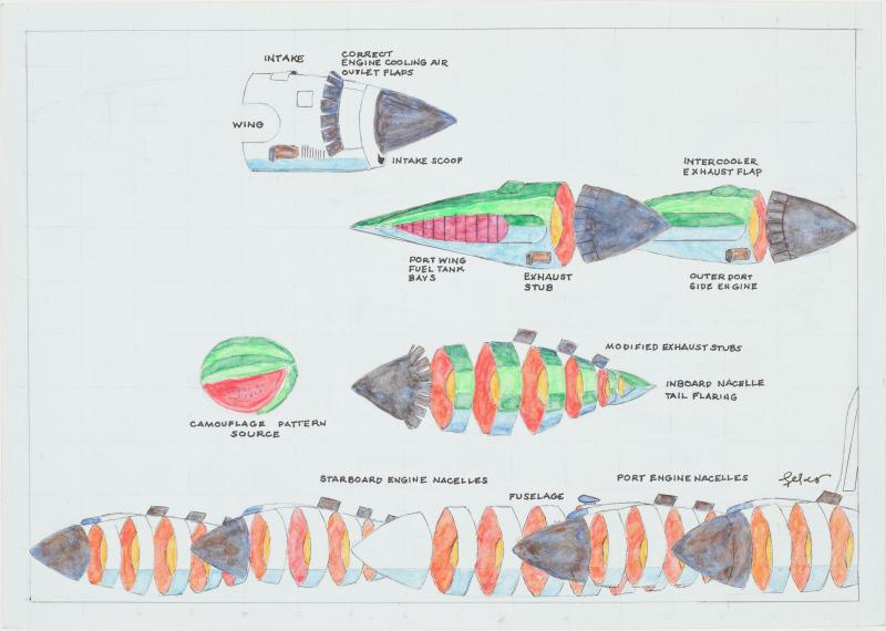 Sketch of Enola Gay (a Boeing B-29 Superfortress bomber which dropped ...